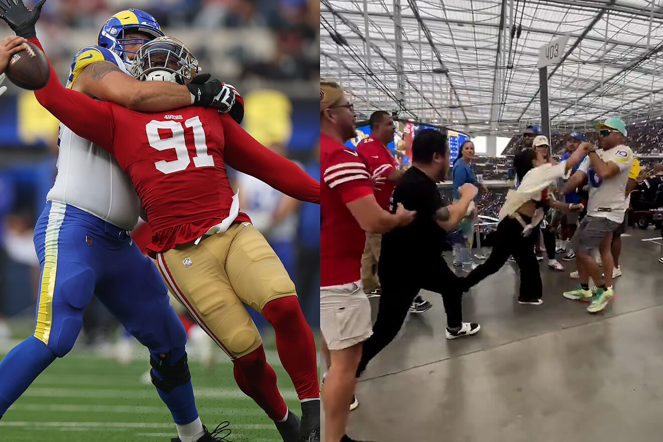 Video of brutal fan fight at Rams vs 49ers game after thrilling last minute comeback at SoFi ...