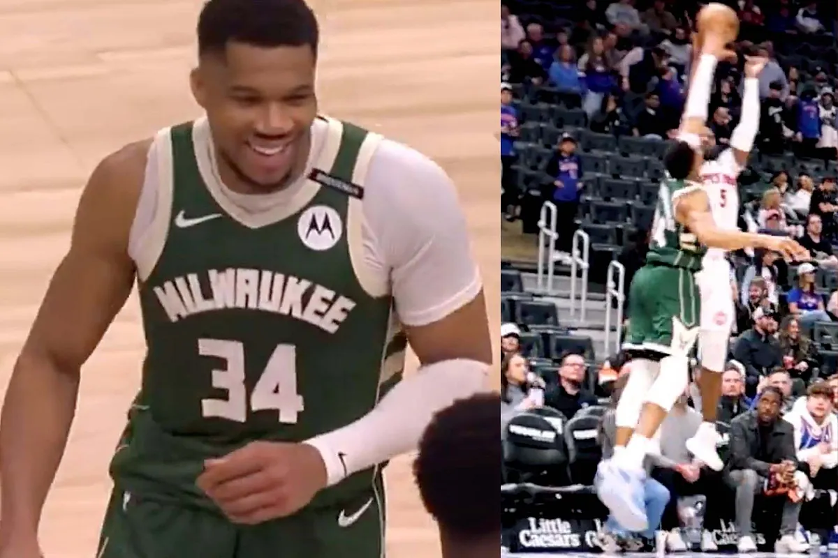 Giannis Antetokounmpo embarrasses an opponent by blocking his shot and ...