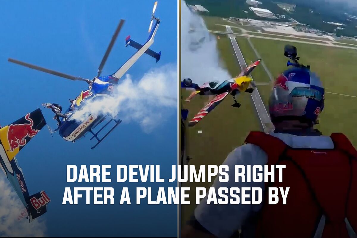 Red Bull Air Stunt makes dangerous jump between helicopter and plane ...