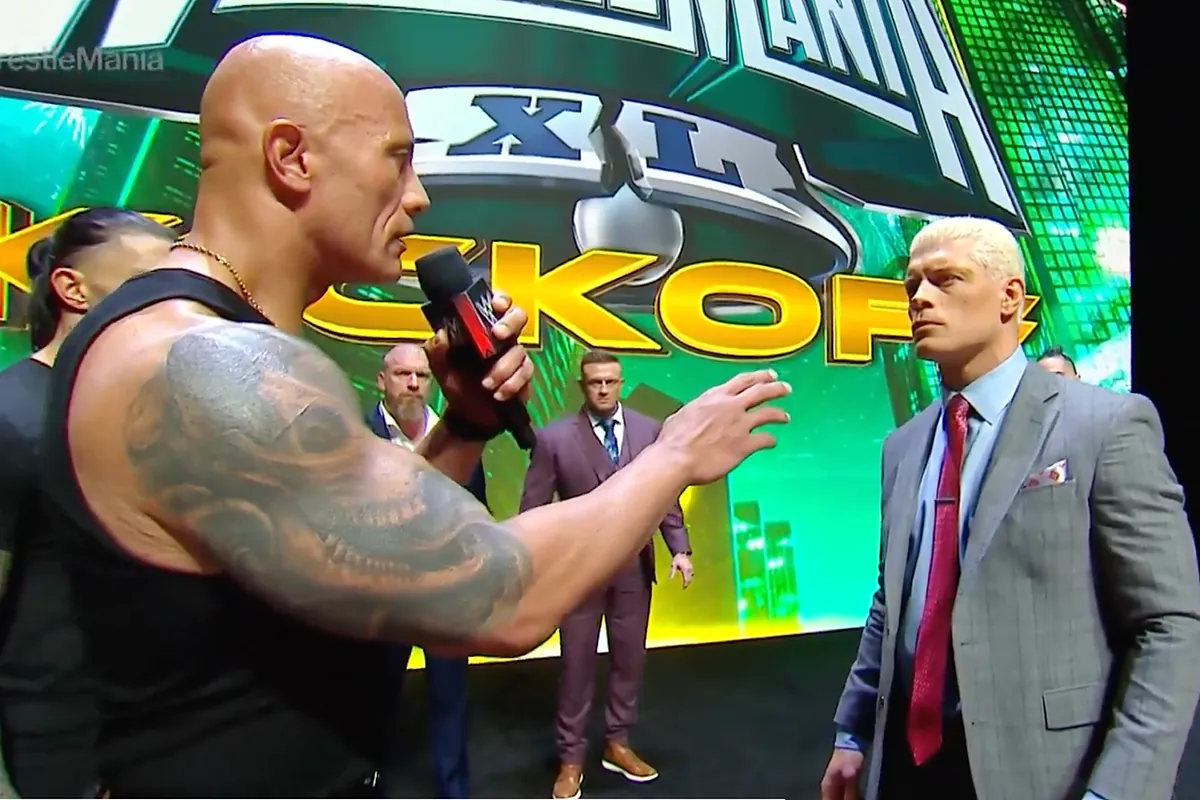 All hell breaks loose at WrestleMania XL Kickoff as The Rock slaps Cody ...