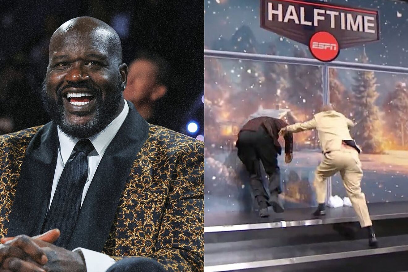 Shaquille O'Neal crashes into ESPN set and literally breaks the screen ...