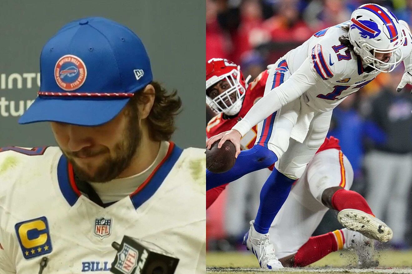 Buffalo Bills' Josh Allen can't keep his head up after getting his ...