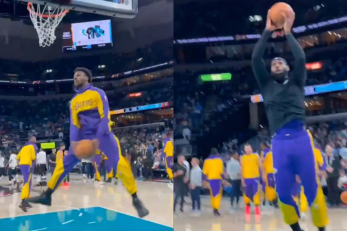 Bronny James makes an incredible layup during warm ups and LeBron James ...