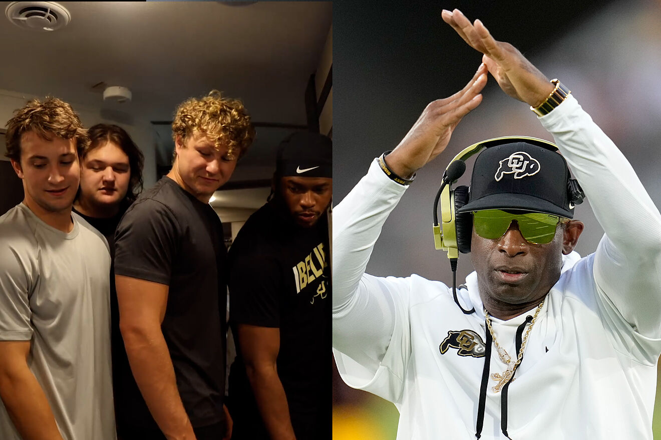 Deion Sanders shows his amputated foot to his players as he gets ...